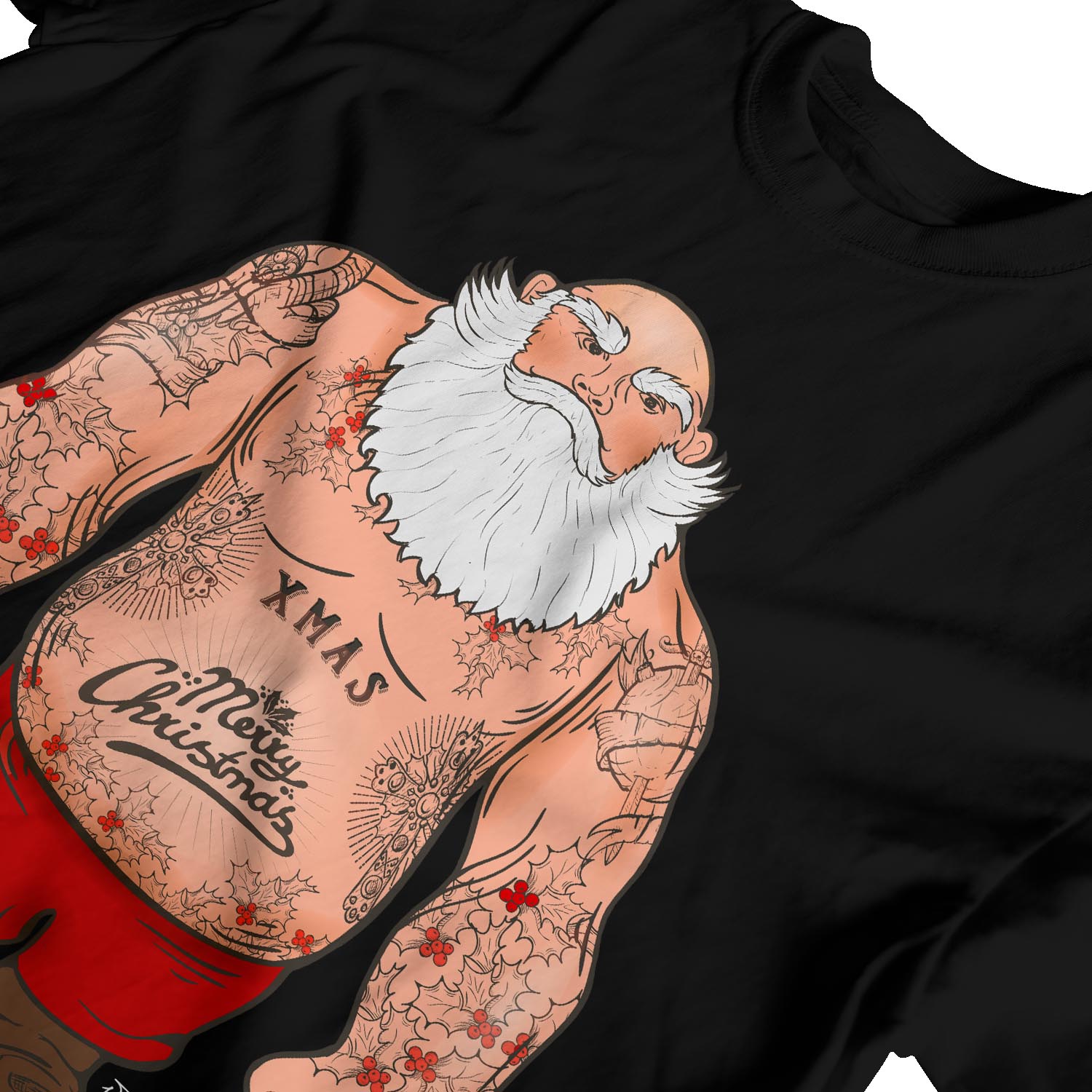 1Tee Mens Shirtless Santa with Tattoo Christmas T-Shirt | eBay