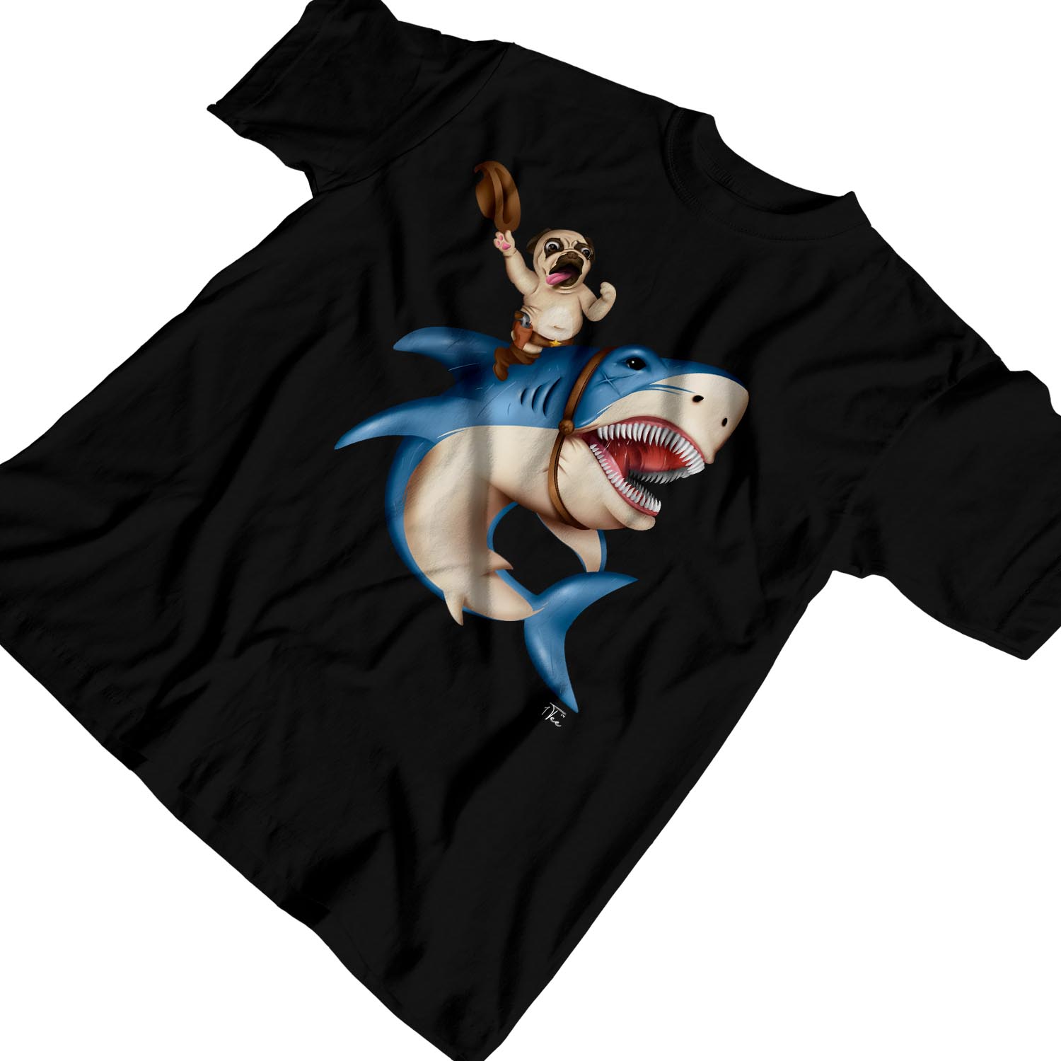 1Tee Mens Cowboy Pug Riding Shark T-Shirt | eBay