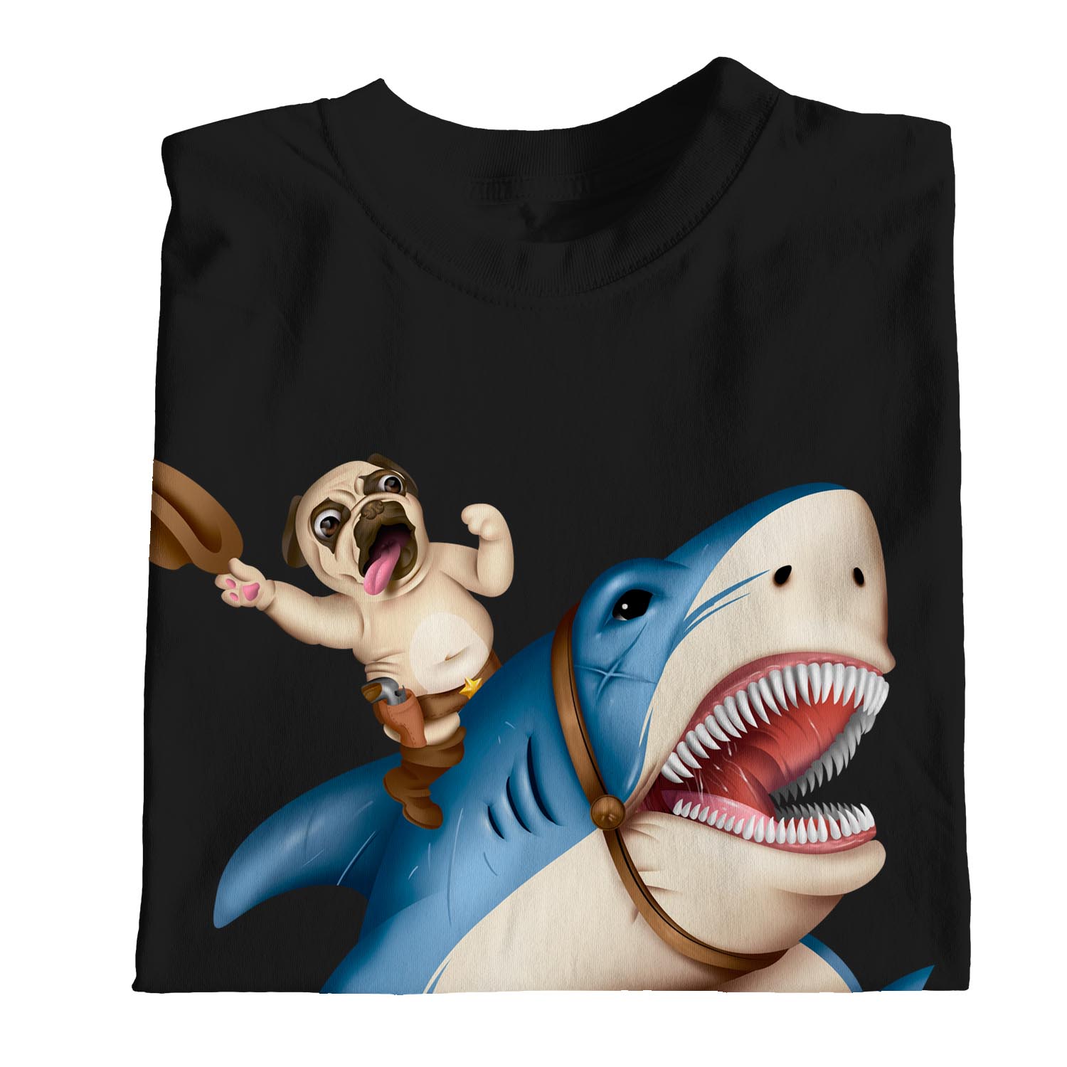 1Tee Mens Cowboy Pug Riding Shark T-Shirt | eBay UK